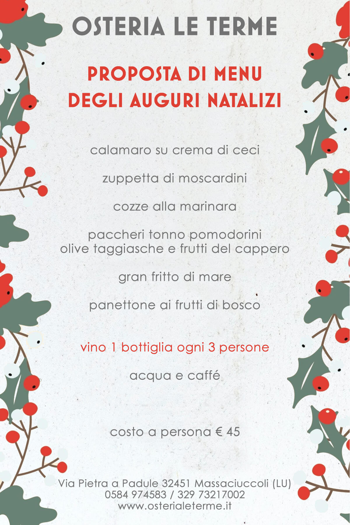 Proposta di menù degli auguri natalizi - Osteria le Terme